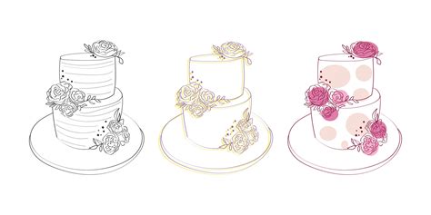 a hand drawn illustration showcasing three distinct types of cakes
