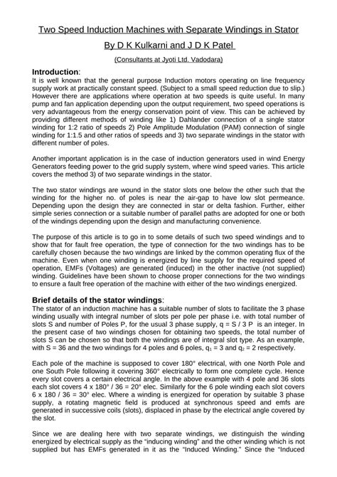 Pdf Two Speed Induction Machines With Separate Windings In Stator Introduction