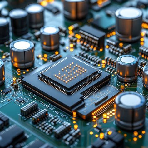 Futuristic Microchip With Glowing Neon Circuits And Intricate Details Showcasing High Tech And