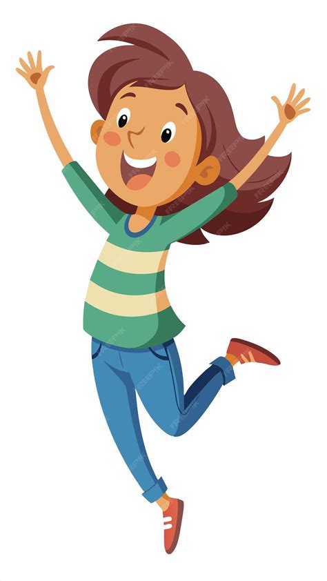 Premium Vector A Cartoon Of A Girl Jumping In The Air With Her Arms Up