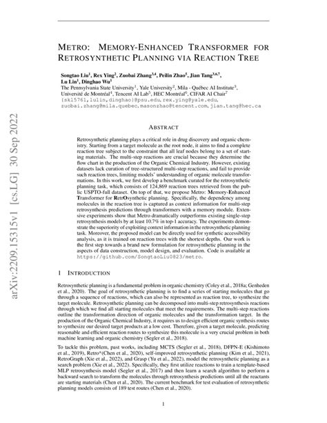 Metro Memory Enhanced Transformer For Retrosynthetic Planning Via Reaction Tree Deepai