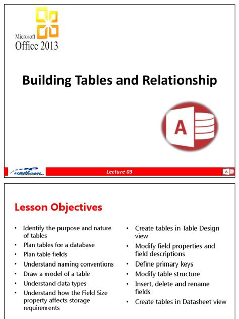 Lecture 3 Building Tables And Relationship In Ms Access 2013 Pdf