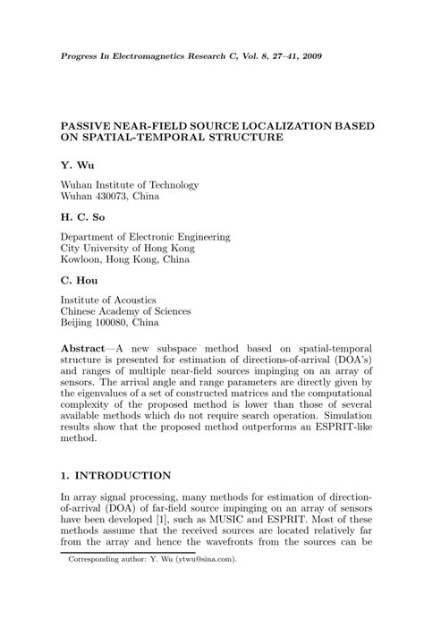 Pdf Passive Near Field Source Localization Based On Spatial Temporal Structure