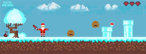 컴퓨터 픽셀 게임 인터페이스 산타 클로스 캐릭터 8 비트 보기 비디오 게임에서 영웅 전투 눈이 있는 픽셀 겨울 비디오 게임에