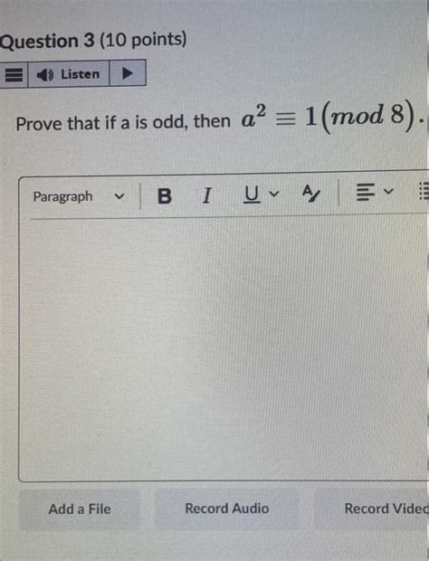 Solved Prove That If A Is Odd Then A21 Mod8 Chegg Com