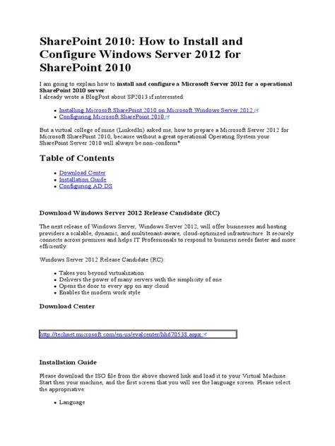 Sharepoint 2010 How To Install And Configure Windows Server 2012 For