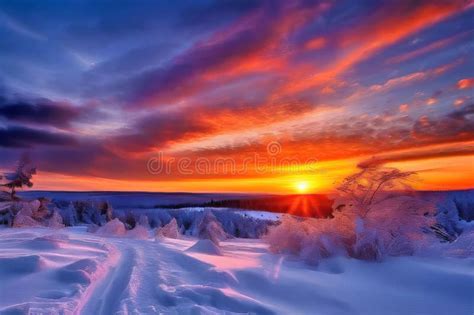 Hdr Winter Sunset High Dynamic Range Image Of A Dramatic Winter Stock Illustration