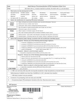 Fillable Online Adult Venous Thromboembolism VTE Prophylaxis Order Form Fax Email Print PdfFiller