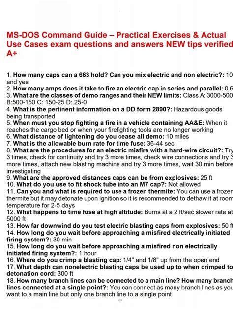 Ms Dos Command Guide Practical Exercises And Actual Use Cases Exam Questions And Answers New