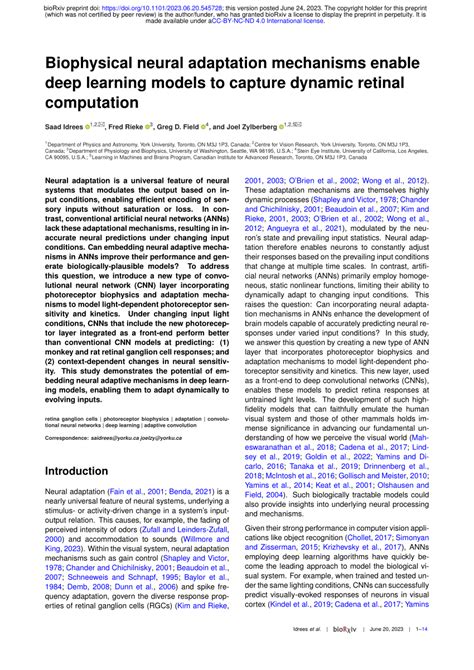 PDF Biophysical Neural Adaptation Mechanisms Enable Deep Learning Models To Capture Dynamic