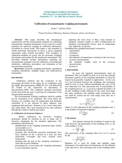 Uncertainty Calculation Pdf Calibration Weighing Scale