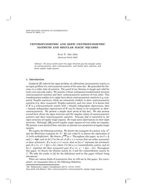 Pdf Centrosymmetric And Skew Centrosymmetric Matrices And Regular