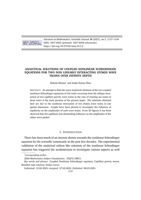 Pdf Analytical Solutions Of Coupled Nonlinear Schrodinger Equations For Two Non Linearly