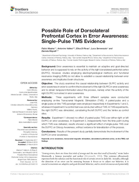 Pdf Dlpfcs Role In Error Awareness Via Tms