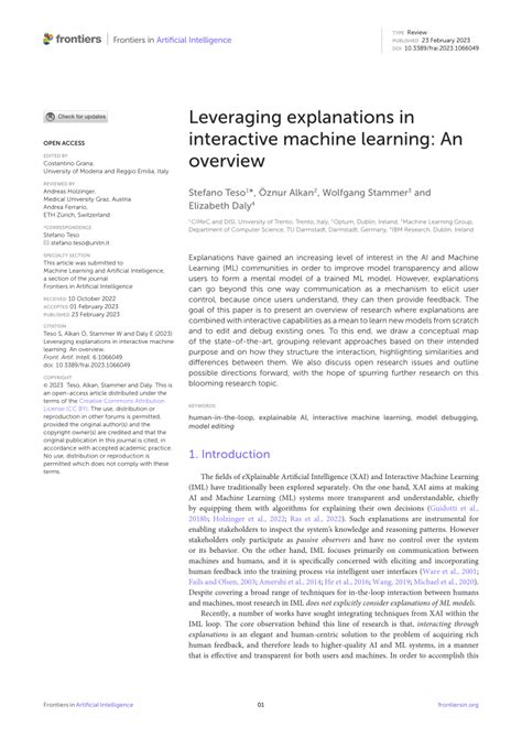 Pdf Leveraging Explanations In Interactive Machine Learning An Overview