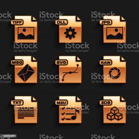 Set Svg File Document M3u 3ds Raw Txt Msg  And Tiff Icon Vector