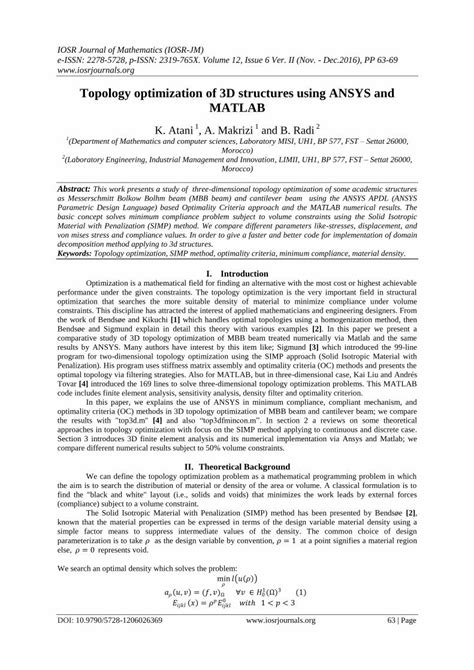 Pdf Topology Optimization Of 3d Structures Using Ansys And Matlab Dokumentips