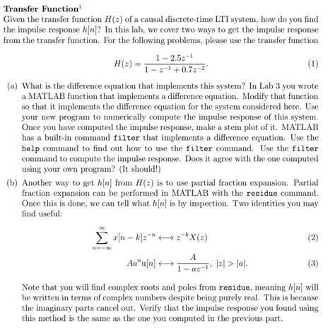 solved transfer function 1 given the transfer function h z