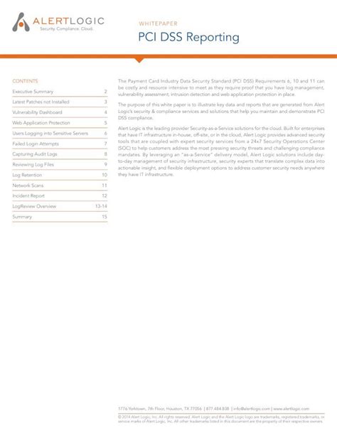 PDF Whitepaper PCI DSS Reporting Alert Logic PCI DSS REPORTS 2 Executive Summary With