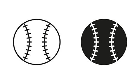 야구 공 블랙 실루엣과 라인 아이콘 세트 흰색 배경에 스포츠 게임 단색과 윤곽선 기호 컬렉션을 위한 공 고립된 벡터 그림 가죽에 대한 스톡 벡터 아트 및 기타 이미지
