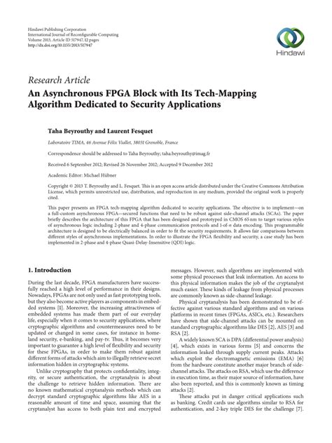 Pdf An Asynchronous Fpga Block With Its Tech Mapping Algorithm Dedicated To Security Applications