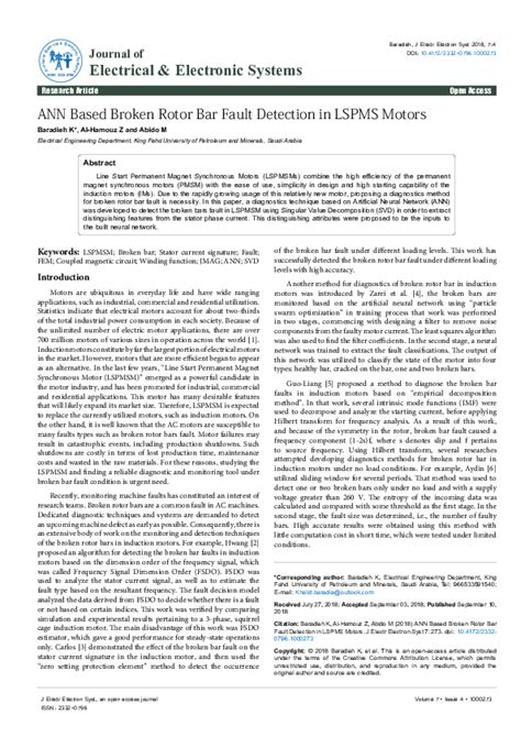 Pdf Ann Based Broken Rotor Bar Fault Detection In Lspms Motors