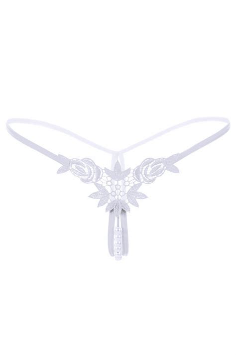 Chiloti Sexy Tanga Decupati Cu Margele Lh Alb