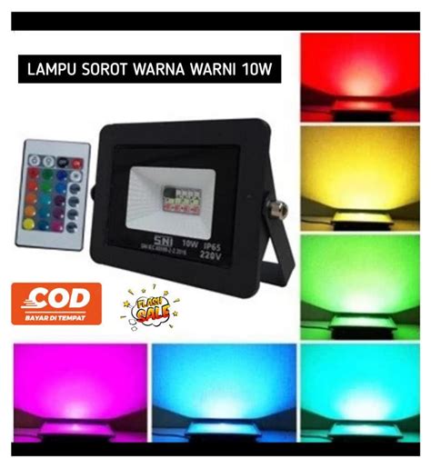 Lampu Sorot RGB 10w Led Full Color Warna Warni 10 W Watt Flood Light Outdoor Remote Taman