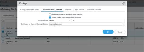 configure a certificate to decrypt the authentication override cookie