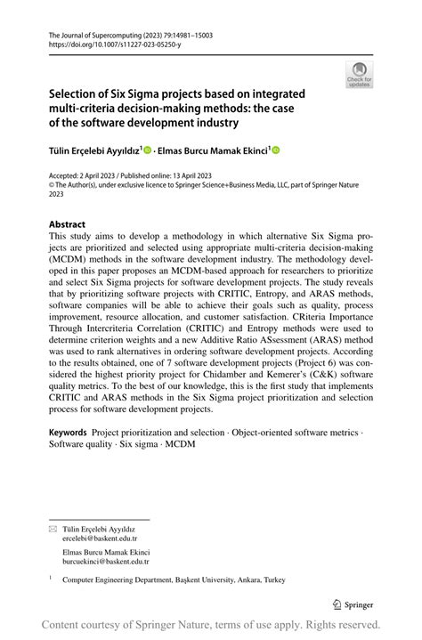 Selection Of Six Sigma Projects Based On Integrated Multi Criteria Decision Making Methods The