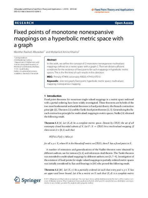 Pdf Fixed Points Of Monotone Nonexpansive Mappings With A Graph
