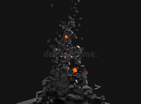 Abstract Shattering Fragments Floating In Space Red Glowing Pieces Stock Illustration