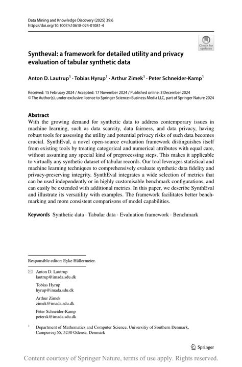 Syntheval A Framework For Detailed Utility And Privacy Evaluation Of Tabular Synthetic Data