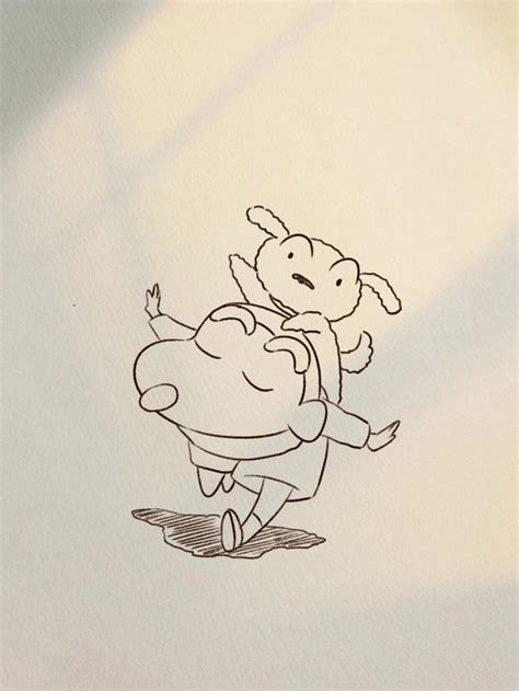 蜡笔小新简笔画小新和小白（流行13张） 简笔画图片大全