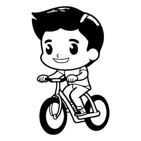 Мальчик едет на велосипеде красочная мультфильмная векторная иллюстрация Премиум векторы