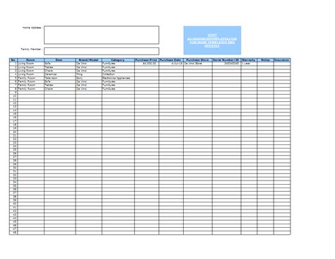 Home Inventory Excel Template Templates At