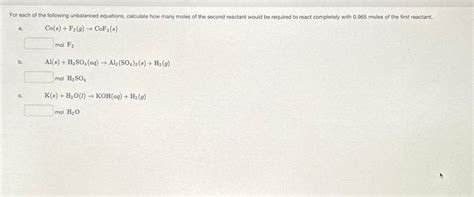 solved for each of the following unbalanced equations