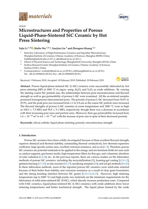 Pdf Microstructures And Properties Of Porous Liquid Phase Sintered Sic Ceramic By Hot Press