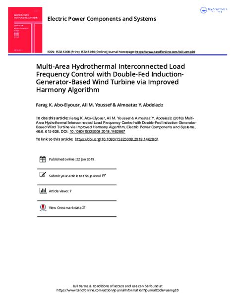 Pdf Multi Area Hydrothermal Interconnected Load Frequency Control With Double Fed Induction
