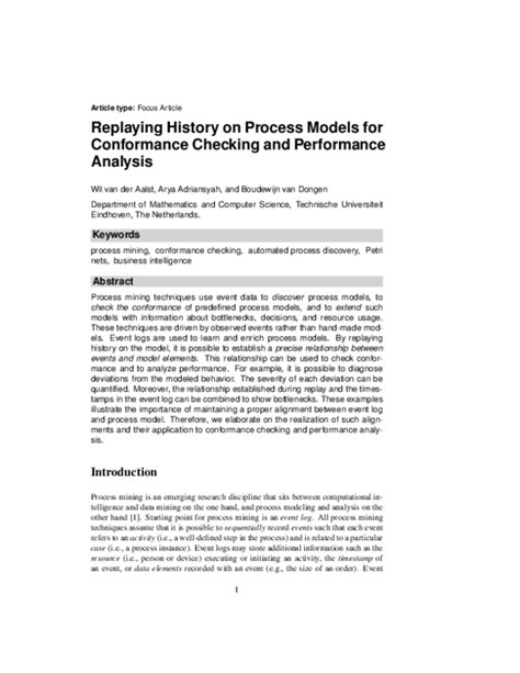 Pdf Replaying History On Process Models For Conformance Checking And Performance Analysis