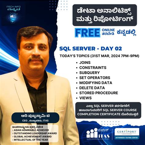 Dr Aadi Puttaswamy T On Linkedin Course Sql Server Date 31st Mar