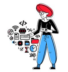 Technician Computer Engineer Repairing Pc Outline Vector Image