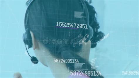 Animation Of Graphs And Numbers Over Happy Asian Female Consultant