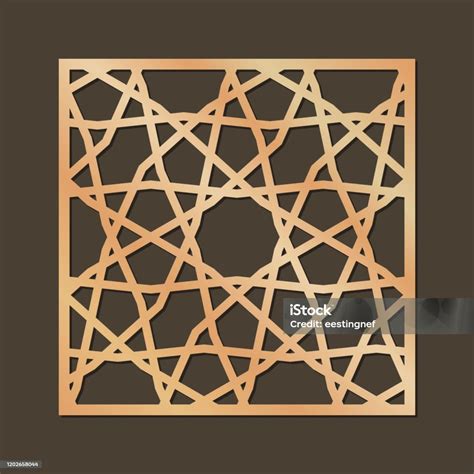 장식 기하학적 인 아랍어 패턴이있는 컷 아웃 실루엣 패널은 스쿼의 형태로 인쇄 레이저 절단 스텐실 조각을위한 템플릿 벡터 그림입니다 0명에 대한 스톡 벡터 아트 및 기타