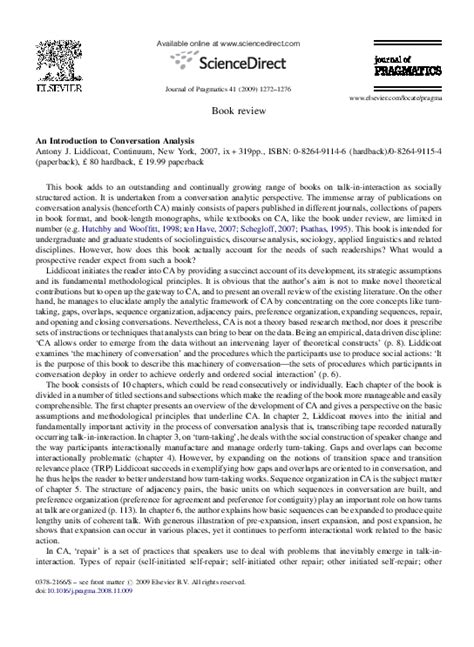 Pdf An Introduction To Conversation Analysis