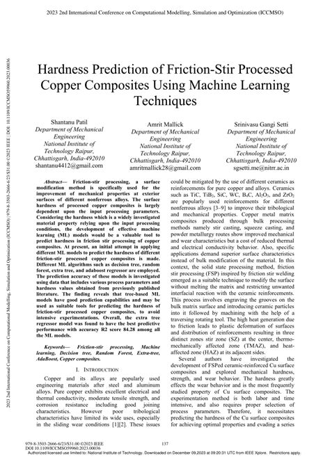 Pdf Hardness Prediction Of Friction Stir Processed Copper Composites