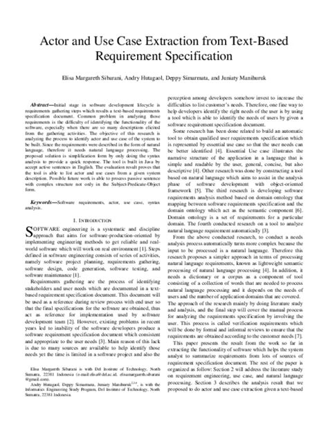 Pdf Actor And Use Case Extraction From Text Based Requirement Specification