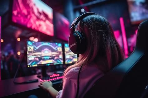 Foto De Una Chica Gamer Sentada Junto A La Pc Foto Premium