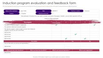 Induction Program Evaluation And Feedback Form Staff Induction Training Guide PPT Example