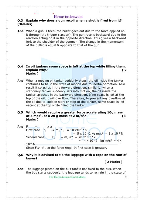 Important Questions For Class 9 Science Chapter 9 Force And Laws Of Motion With Solutions